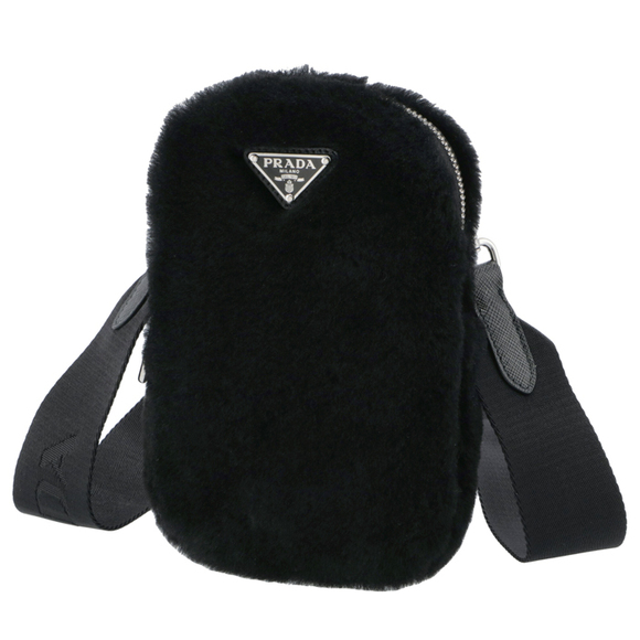 Prada | Bags | Prada Black Mini Triangle Shearling Crossbody | Poshmark